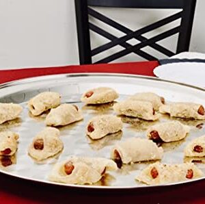 18" Stainless Steel Round Tray with Swirl Pattern, Serving / Display Tray with Narrow Rim by Tezzorio