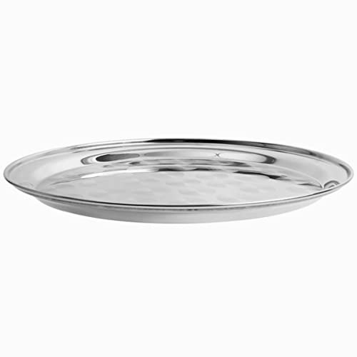 18" Stainless Steel Round Tray with Swirl Pattern, Serving / Display Tray with Narrow Rim by Tezzorio