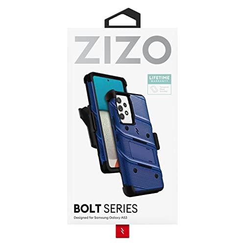 ZIZO Bolt Bundle for Galaxy A53 5G Case with Screen Protector Kickstand Holster Lanyard - Blue