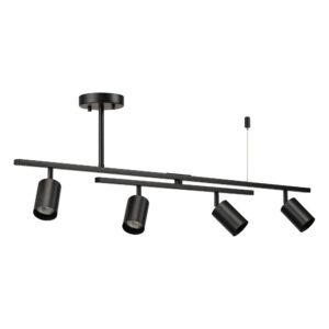 globe electric 57500 4-light track lighting, matte black, center swivel bar, pivoting track heads, 4 bulb kitchen light, ceiling light fixture, track lighting kit, swivel fixture, industrial