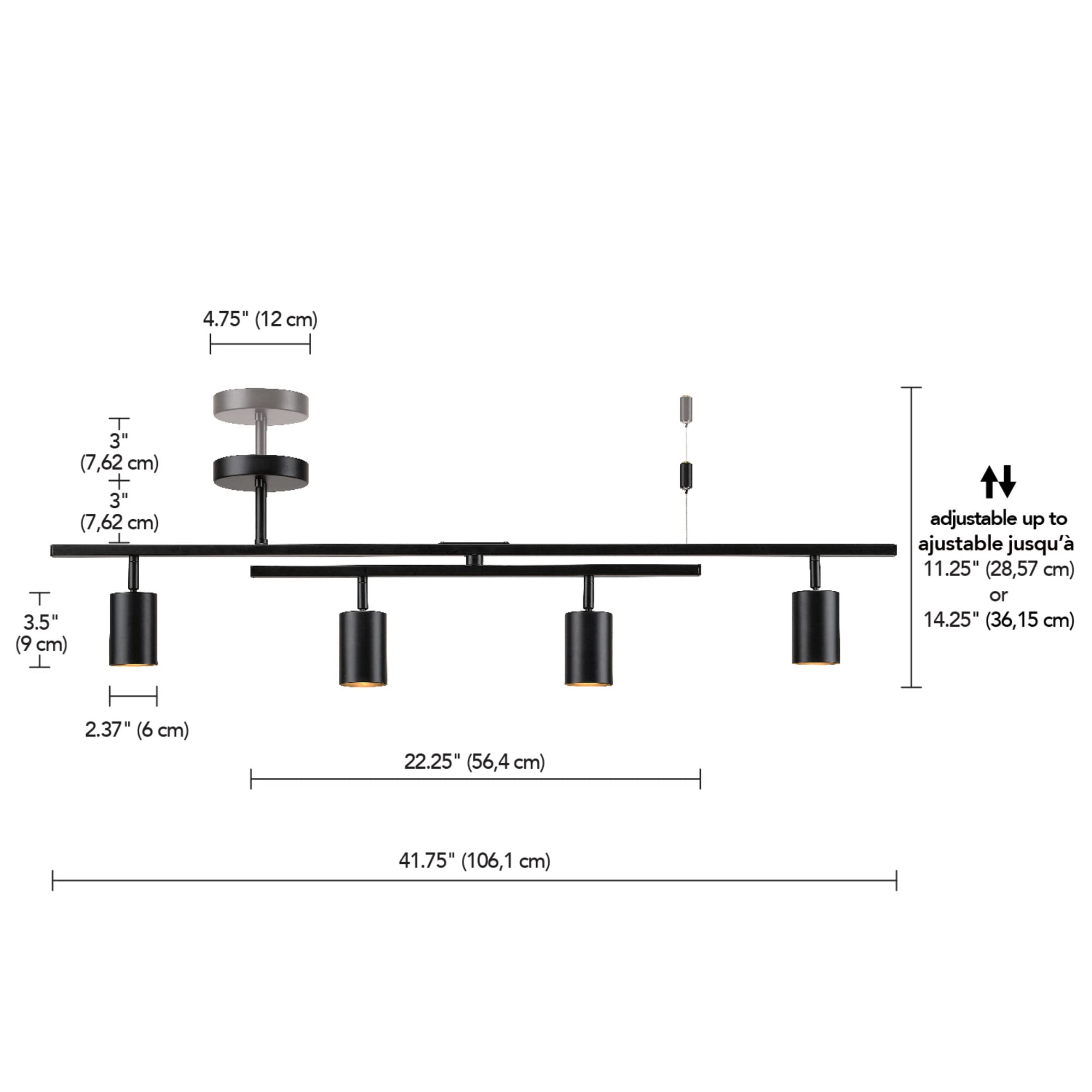 Globe Electric 57500 4-Light Track Lighting, Matte Black, Center Swivel Bar, Pivoting Track Heads, 4 Bulb Kitchen Light, Ceiling Light Fixture, Track Lighting Kit, Swivel Fixture, Industrial