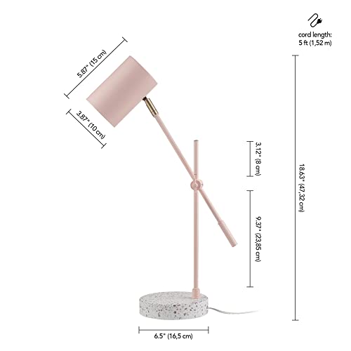 Globe Electric 30292 18" Desk/Table Lamp, Matte Pink, Matte Brass Accent, Terrazzo Base, Adjustable Height, Balance Arm, in-Line Rocker On/Off Switch, Adjustable Lamp, Home Office Accessories