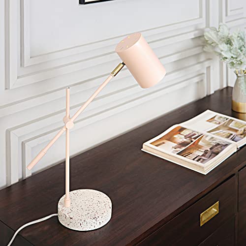 Globe Electric 30292 18" Desk/Table Lamp, Matte Pink, Matte Brass Accent, Terrazzo Base, Adjustable Height, Balance Arm, in-Line Rocker On/Off Switch, Adjustable Lamp, Home Office Accessories