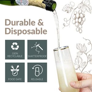 Reli. (15 Pack Plastic Champagne Flutes 9 Oz, Clear w/Gold Rim | Stemless Plastic Mimosa Glasses/Flutes | Disposable, BPA-Free, Shatterproof Cups |Perfect for Mimosa/Champagne, Cocktails, Wedding