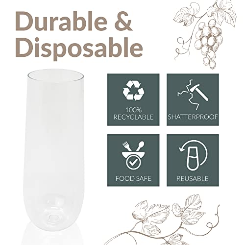 Reli. |25 Pack| Plastic Champagne Flutes 9 Oz, Clear | Stemless Plastic Mimosa Glasses/Flutes | Disposable, BPA-Free, Shatterproof Cups |Perfect for Mimosa/Champagne, Cocktails, Wedding/Party Toasting