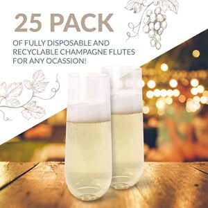 Reli. |25 Pack| Plastic Champagne Flutes 9 Oz, Clear | Stemless Plastic Mimosa Glasses/Flutes | Disposable, BPA-Free, Shatterproof Cups |Perfect for Mimosa/Champagne, Cocktails, Wedding/Party Toasting