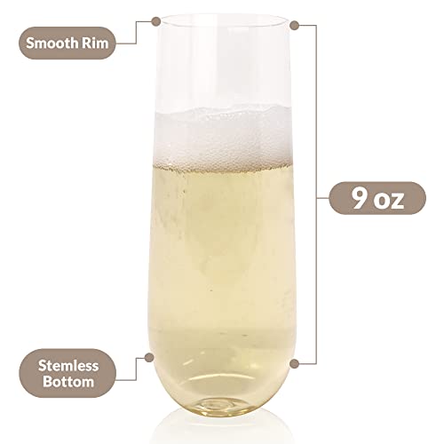 Reli. |25 Pack| Plastic Champagne Flutes 9 Oz, Clear | Stemless Plastic Mimosa Glasses/Flutes | Disposable, BPA-Free, Shatterproof Cups |Perfect for Mimosa/Champagne, Cocktails, Wedding/Party Toasting