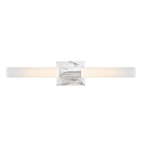 Globe Electric 51847 Edinburgh 2-Light LED Integrated Dimmable Wall Sconce Vanity Light, White Faux Marble, Frosted Acrylic Shades, 19W, 1200 Lumens