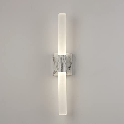 Globe Electric 51847 Edinburgh 2-Light LED Integrated Dimmable Wall Sconce Vanity Light, White Faux Marble, Frosted Acrylic Shades, 19W, 1200 Lumens