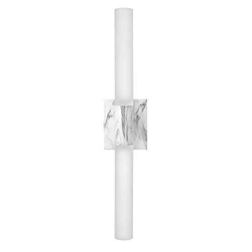 Globe Electric 51847 Edinburgh 2-Light LED Integrated Dimmable Wall Sconce Vanity Light, White Faux Marble, Frosted Acrylic Shades, 19W, 1200 Lumens