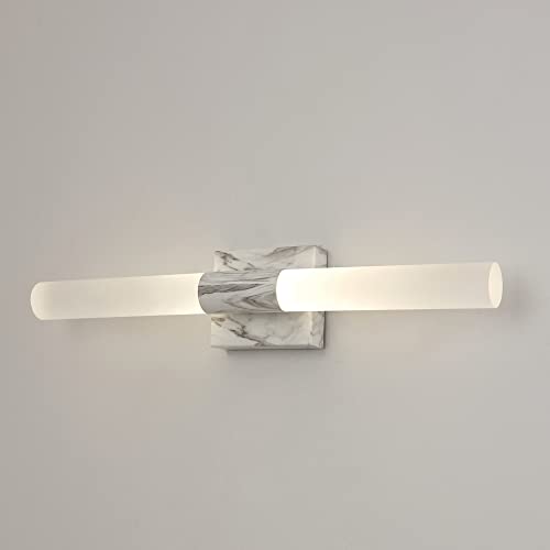 Globe Electric 51847 Edinburgh 2-Light LED Integrated Dimmable Wall Sconce Vanity Light, White Faux Marble, Frosted Acrylic Shades, 19W, 1200 Lumens