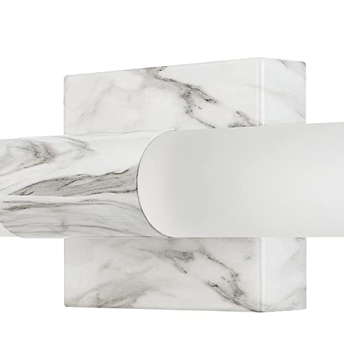 Globe Electric 51847 Edinburgh 2-Light LED Integrated Dimmable Wall Sconce Vanity Light, White Faux Marble, Frosted Acrylic Shades, 19W, 1200 Lumens