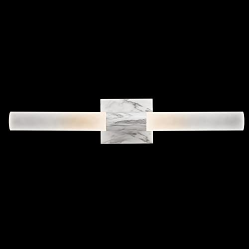 Globe Electric 51847 Edinburgh 2-Light LED Integrated Dimmable Wall Sconce Vanity Light, White Faux Marble, Frosted Acrylic Shades, 19W, 1200 Lumens