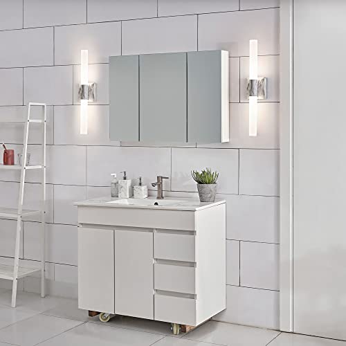 Globe Electric 51847 Edinburgh 2-Light LED Integrated Dimmable Wall Sconce Vanity Light, White Faux Marble, Frosted Acrylic Shades, 19W, 1200 Lumens