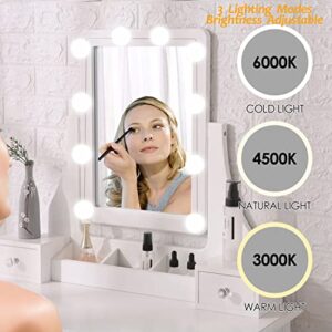 Fameill Makeup Vanity with Lights White Vanity Desk Lighted Mirror Makeup Vanity Table Set with Drawers 3 Color Modes Adjustable Brightness Dressing Table for Bedroom