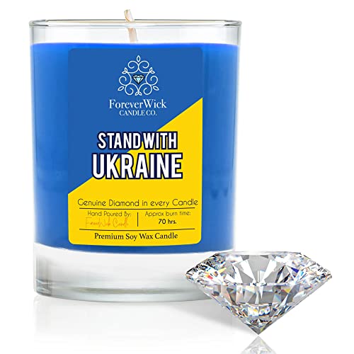 I Stand with Ukraine Candle | ForeverWick Diamond Candle to Support Ukraine | 100% Donation Candle | Ukraine Flag On Every Candle | Ukraine Support Candles | Blue 14oz Soy Wax Candle