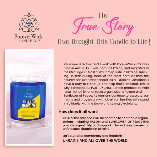 I Stand with Ukraine Candle | ForeverWick Diamond Candle to Support Ukraine | 100% Donation Candle | Ukraine Flag On Every Candle | Ukraine Support Candles | Blue 14oz Soy Wax Candle