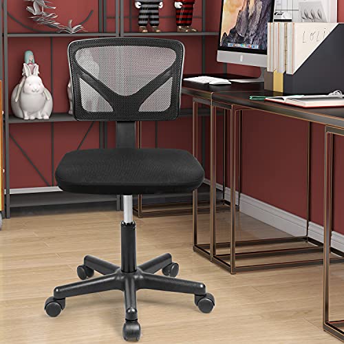 Yangming Desk Chair, Armless Office Mesh Computer Desk Chair Swivel Small Desk Chair Adjustable Black Task Chair No Armrest Mid Back Home Office Chair Perfect for Small Spaces