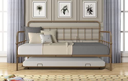 Merax Twin Daybed Sofa Bed with Upholstered Sideboard with Trundle, Metal + Bronze