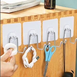 8 Pieces Adhesive Hooks Wall Hooks for Hanging,Heavy Duty Wall Hangers Without Nails,Double Hook Design Hooks for Bathroom Kitchen,Home.40 Lb(Max) (White)