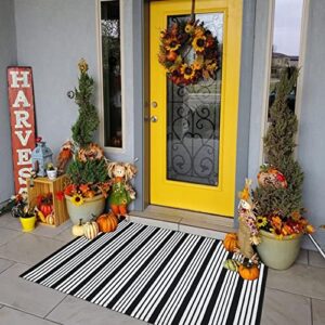 black and white striped outdoor rug 27.5"x43" cotton hand-woven reversible foldable washable area rug for layered door mats porch/front door, entryway, laundry room, farmhouse, kitchen (27.5'' x 43'')