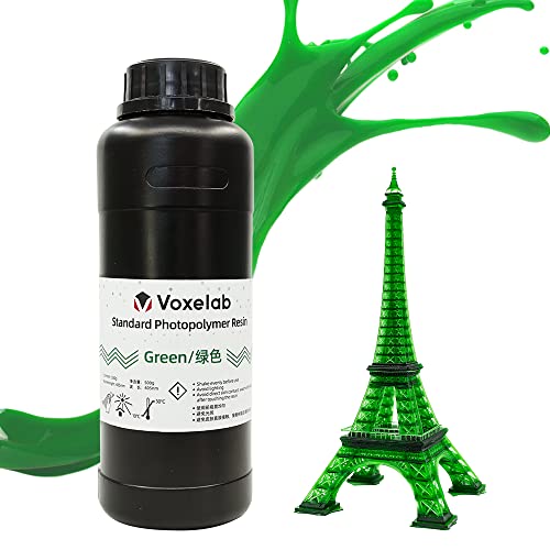 Voxelab 3D Printer Resin, LCD UV-Curing Resin, Tough & Rigid 3D Resin with 405nm Standard Photopolymer for LCD 3D Printing(0.5KG,Green)