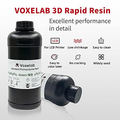 Voxelab 3D Printer Resin, LCD UV-Curing Resin, Tough & Rigid 3D Resin with 405nm Standard Photopolymer for LCD 3D Printing(0.5KG,Green)