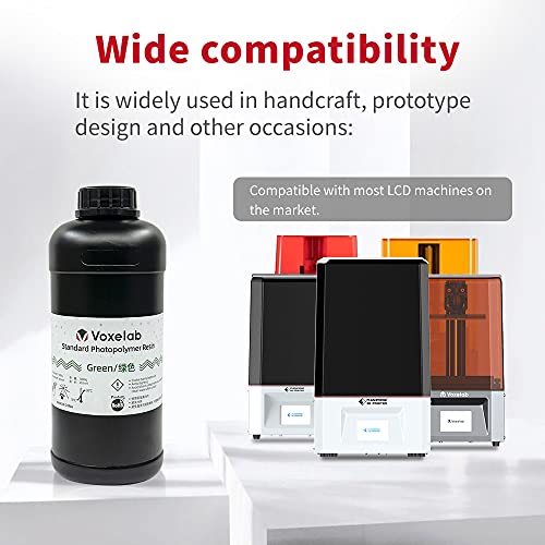 Voxelab 3D Printer Resin, LCD UV-Curing Resin, Tough & Rigid 3D Resin with 405nm Standard Photopolymer for LCD 3D Printing(0.5KG,Green)