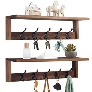 pozean coat rack wall mount with shelf 2 pack coat hooks for wall with shelf, coat rack with wall hooks for coat hanger wall, shelves for wall decor, entryway, mudroom, bedroom, bathroom, kitchen