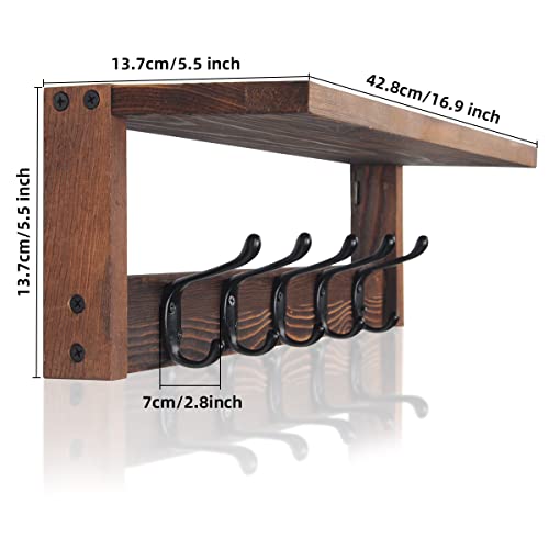 POZEAN Coat Rack Wall Mount with Shelf 2 Pack Coat Hooks for Wall with Shelf, Coat Rack with Wall Hooks for Coat Hanger Wall, Shelves for Wall Decor, Entryway, Mudroom, Bedroom, Bathroom, Kitchen