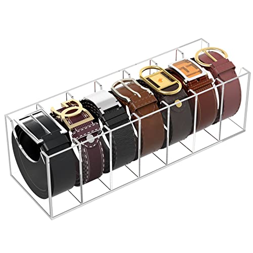 NIUBEE Belt Organizer, Acrylic Belt Storage Holder for The Closet, 7 Compartments Display Case for Tie and Bow Tie