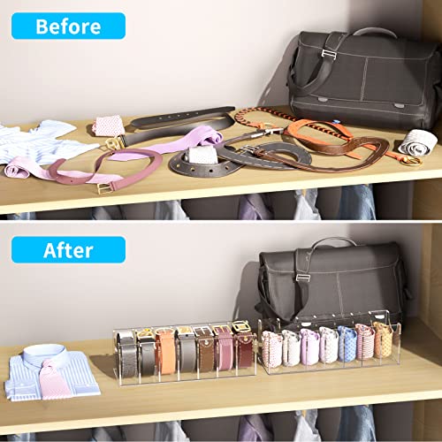 NIUBEE Belt Organizer, Acrylic Belt Storage Holder for The Closet, 7 Compartments Display Case for Tie and Bow Tie