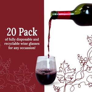 Reli. (20 Pack Disposable Wine Glasses 12 oz | Stemless Plastic Wine Glasses for Parties | Wine Cups | BPA-Free, Shatterproof Plastic | Clear Drinking Party Cups for Cocktails, Whiskey, Wedding