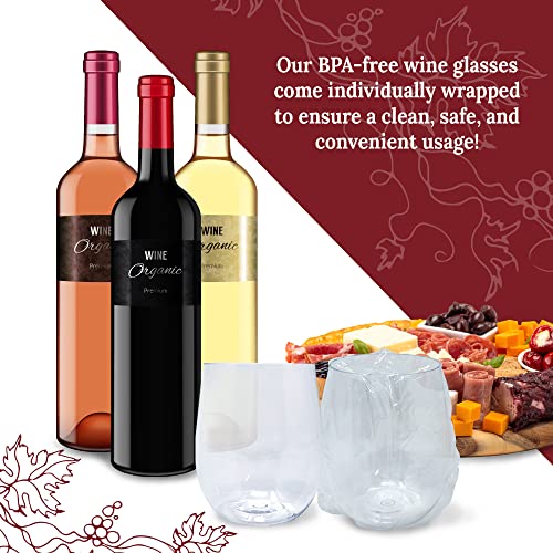 Reli. (20 Pack Disposable Wine Glasses 12 oz | Stemless Plastic Wine Glasses for Parties | Wine Cups | BPA-Free, Shatterproof Plastic | Clear Drinking Party Cups for Cocktails, Whiskey, Wedding