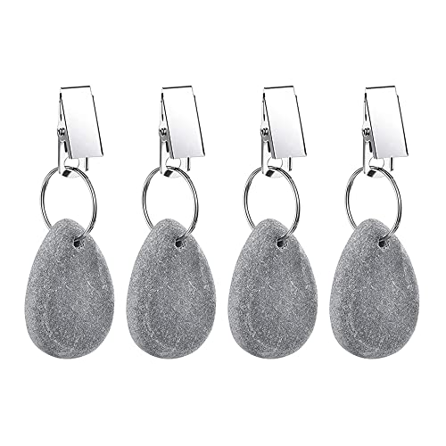 Tablecloth Weights Hangers, Tablecloth Pendant Stone Table Cover Weights with Metal Clips for Outdoor Party Picnic Table Decoration (Grey (4pcs))