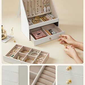 SONGMICS Jewelry Box with Slanted Glass Window, 3-Layer Jewelry Organizer, 2 Drawers, Jewelry Storage, Modern Style, Window Display, Cloud White UJBC163W01