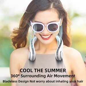 portable neck fan,neck fans portable rechargable battery operated hanging personal neck fan bladeless cooling hands free ,3 Speeds djustment , fans around your neck for women/men Outdoor Sports