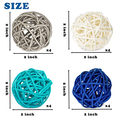 FUTUREPLUSX 16 PCS Decorative Balls, 2 Inches Rattan Balls Wicker Rattan Balls Orbs Bowl Fillers Home Decor