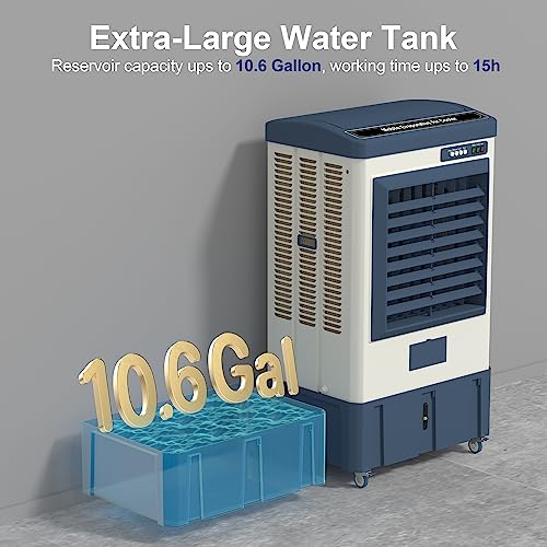 Uthfy Evaporative Air Cooler,3531 CFM Swamp Cooler with 3 Speeds,Water Fan with 10.6 Gallons Tank & 3 Ice Boxes,Portable Air Conditioner for Indoor Outdoor Use,Commercial & Residential