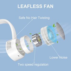 Bemodst Portable Neck Fan, 2000 mAh Battery Operated Wearable Personal Fan, Leafless, Rechargeable, Headphone Design, USB Powered Desk Fan,3 Speeds-white