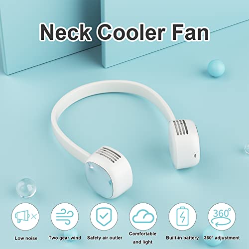 Bemodst Portable Neck Fan, 2000 mAh Battery Operated Wearable Personal Fan, Leafless, Rechargeable, Headphone Design, USB Powered Desk Fan,3 Speeds-white