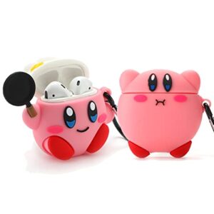 【2 pack】 aerymli 3d kirby case for airpods 2nd/1st,3d cute cartoon anime airpod 2 case,3d kawaii unique kirby shape kids teens girls women soft silicone case for airpods 2nd/airpods 1st case