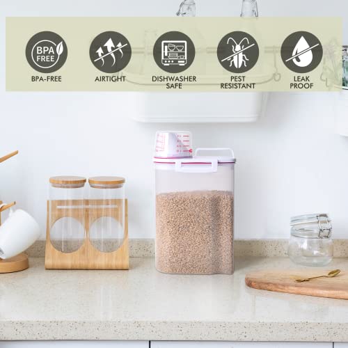 Rice Storage Bin Cereal Containers Dispenser with BPA Free Plastic + Airtight Design + Measuring Cup + Pour Spout - 2KG Capacities of Rice Perfect for Rice Cooker