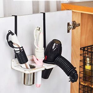 Hair Tool Organizer Under Sink with Cup, Honizer Wooden Hair Dryer Holder Cabinet Door, Bathroom Organizer Under Sink for Curling Iron, Brush, Flat Iron- White