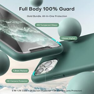 TOCOL 5-in-1 iPhone 11 Pro Max Case: 2 Screen & Camera Protectors, Liquid Silicone, Shockproof, 6.5'' Midnight Green