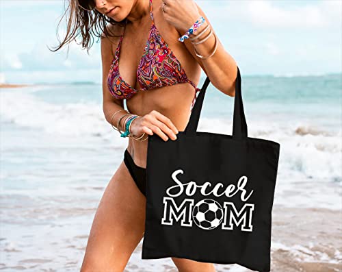 GXVUIS Soccer Mom Canvas Tote Bag for Women Aesthetic Football Reusable Grocery Shoulder Shopping Bags Funny Gifts for Mama Black