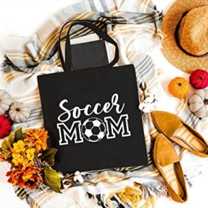 GXVUIS Soccer Mom Canvas Tote Bag for Women Aesthetic Football Reusable Grocery Shoulder Shopping Bags Funny Gifts for Mama Black