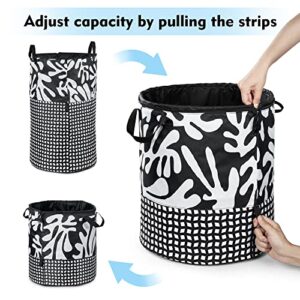 JOMOLA 90L Large Collapsible Laundry Basket, Round Waterproof Laundry Hamper with Handles & Zipper, Dirty Clothes Hamper for Bedroom, Bathroom, Family, College Dorms, Toy Organizer (Black White)