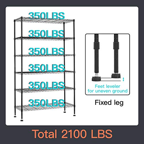 Vnewone 6 Tier Storage Shelves Large Wire Shelving Unit Metal Garage Shelving NSF 82”x48”x18” Heavy Duty Height Adjustable Commercial Grade Utility Steel Rack 2100 LBS Capacity with Wheels,Black