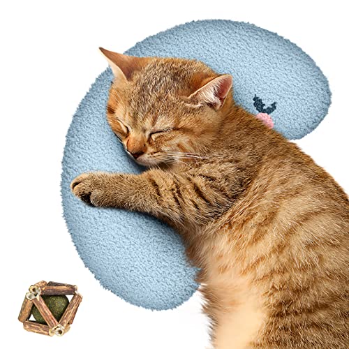 Pet Pillows for Cat Pet Toy, Soft Fluffy Cat Pillow, Catnip Toy Ball Pet Toy, Pet Calming Toy Joint Relief Sleeping Improve Pet Playing Toys Machine Washable-Blue